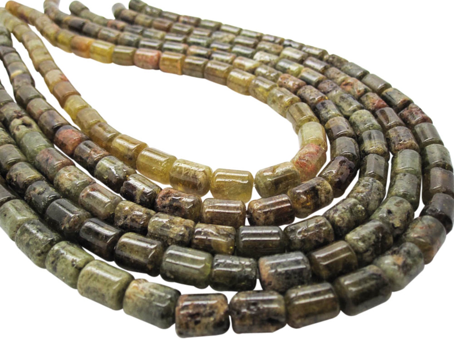 Vesuvianite Beads | Cylinder Shape | Olive Green Vesuvianite ...
