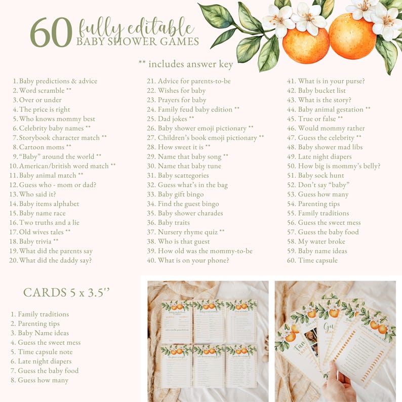 Little Cutie Baby Shower Bundle: Clementine Theme, Editable Templates ...