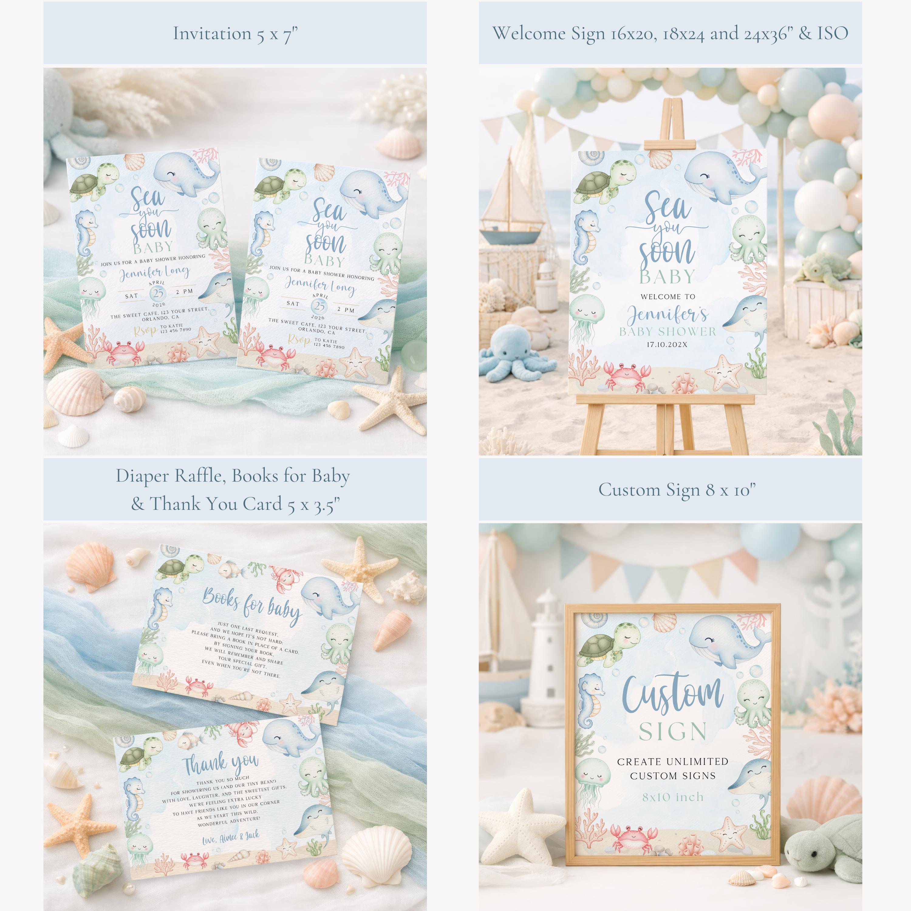 Sea You Soon Baby Shower Bundle, Under the Sea Invite, Ocean Games ...
