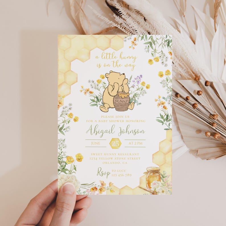 Winnie the Pooh Baby Shower Invitation: A Little Hunny Editable Canva ...