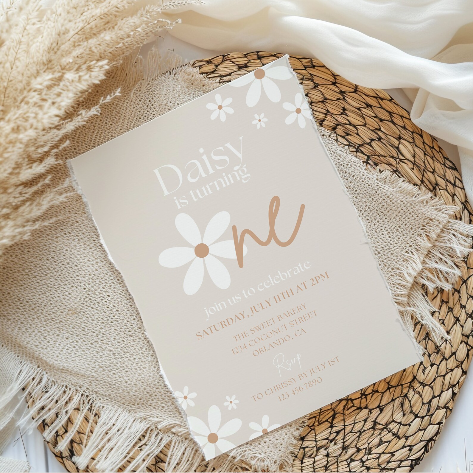 Daisy 1st Birthday Invitation Template, Girl Birthday Invite, Daisy ...