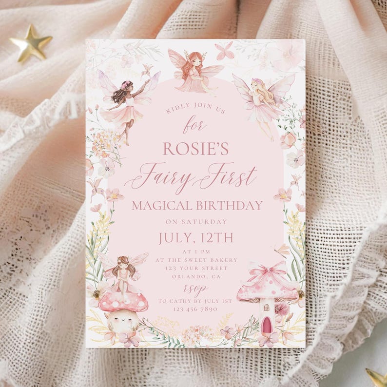 Fairy First Birthday Invitation Template, Pink Fairy Invite Template ...