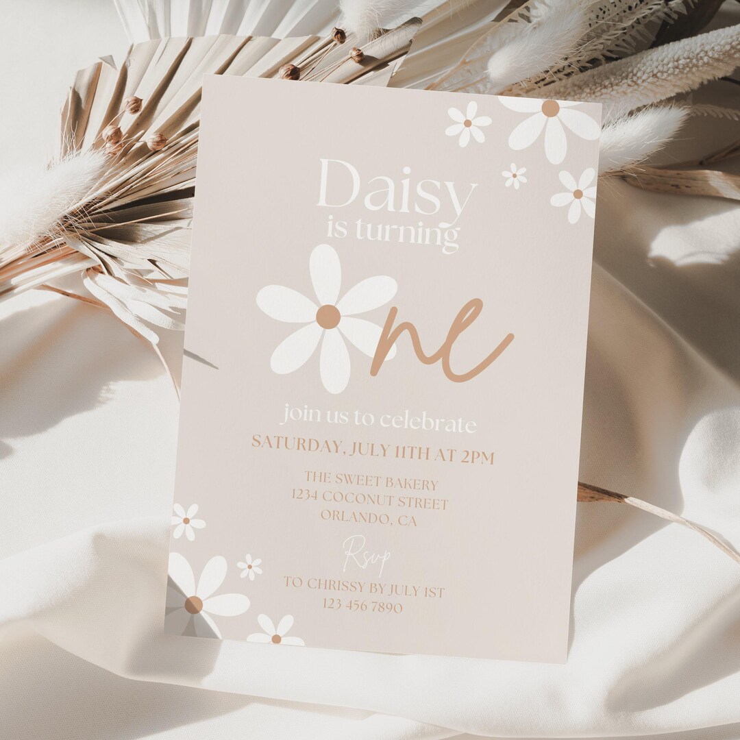 Daisy First Birthday Invitation Template: Boho Floral 1st Birthday ...