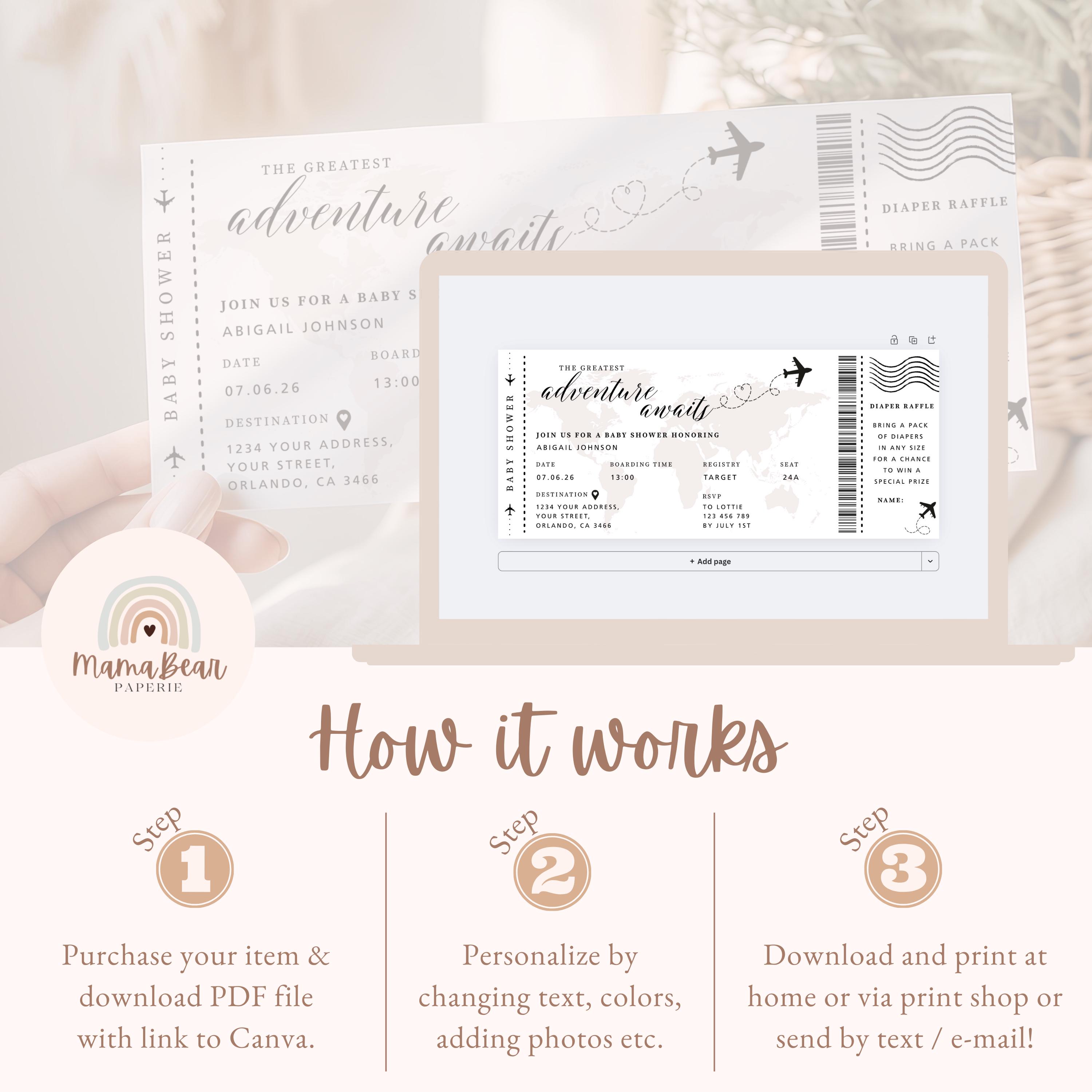 Boarding Pass Baby Shower Invitation Template: Adventure Awaits Plane ...
