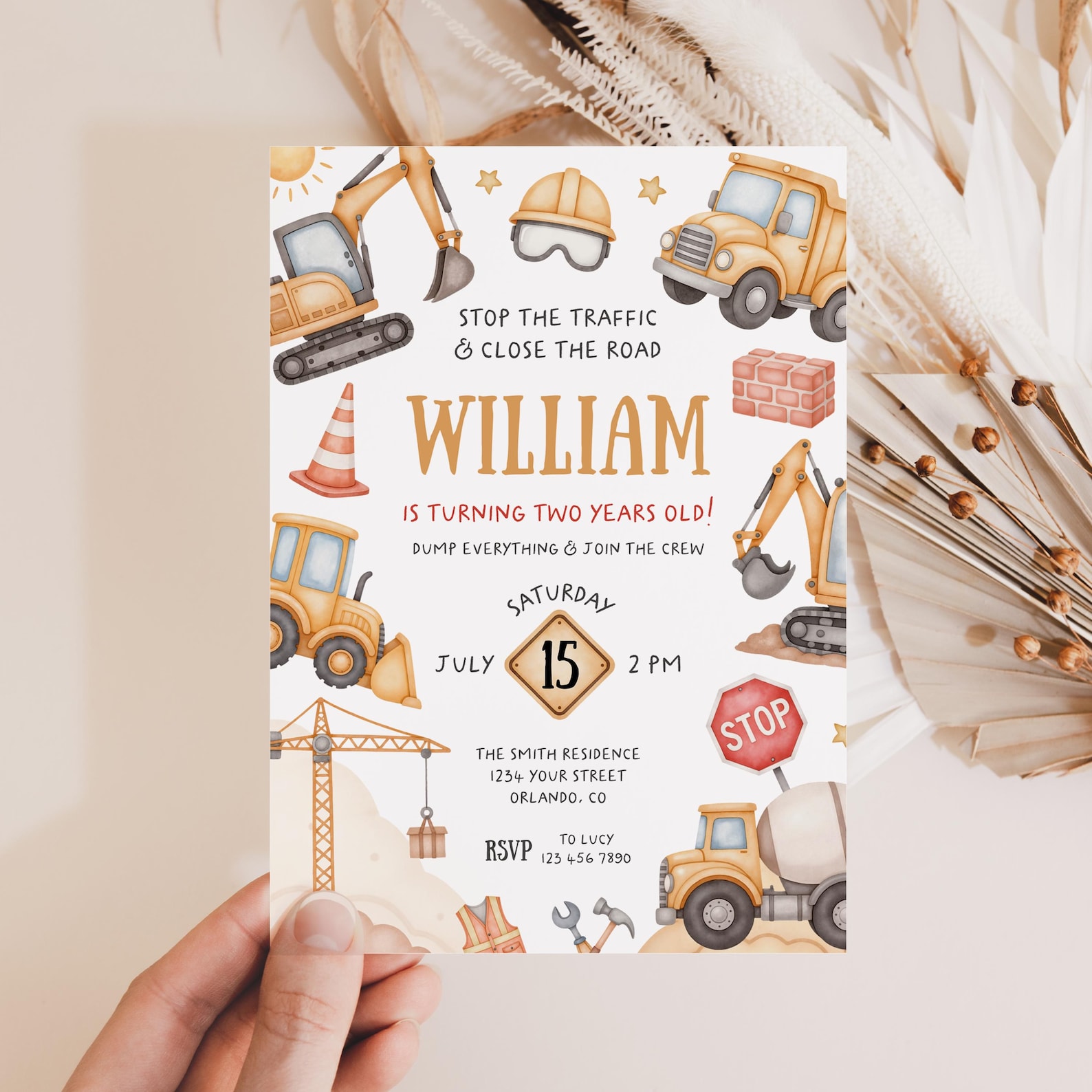 Construction Birthday Invitation, Excavator Invite, Dump Truck, Digger ...