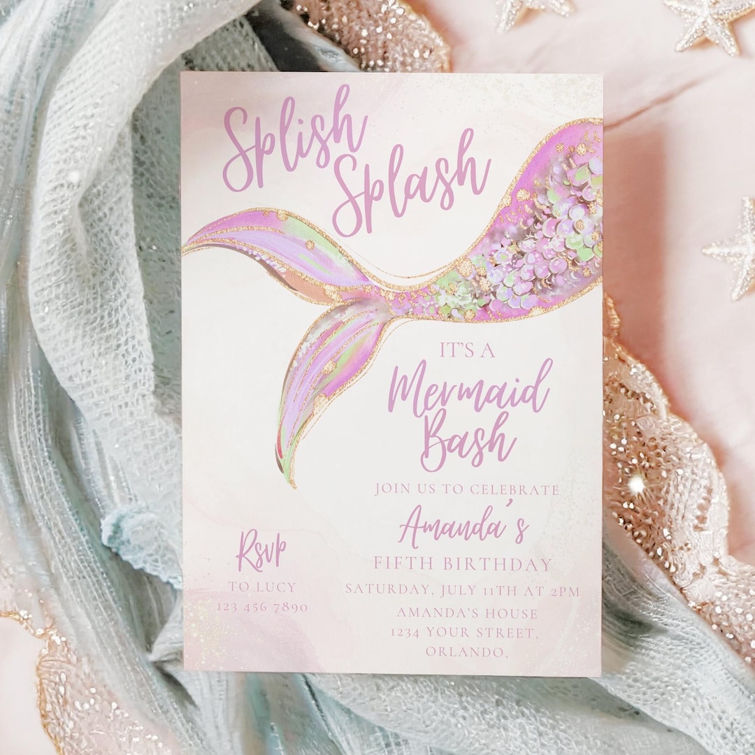 Pink Mermaid Birthday Invitation Template: Under the Sea Party - Etsy
