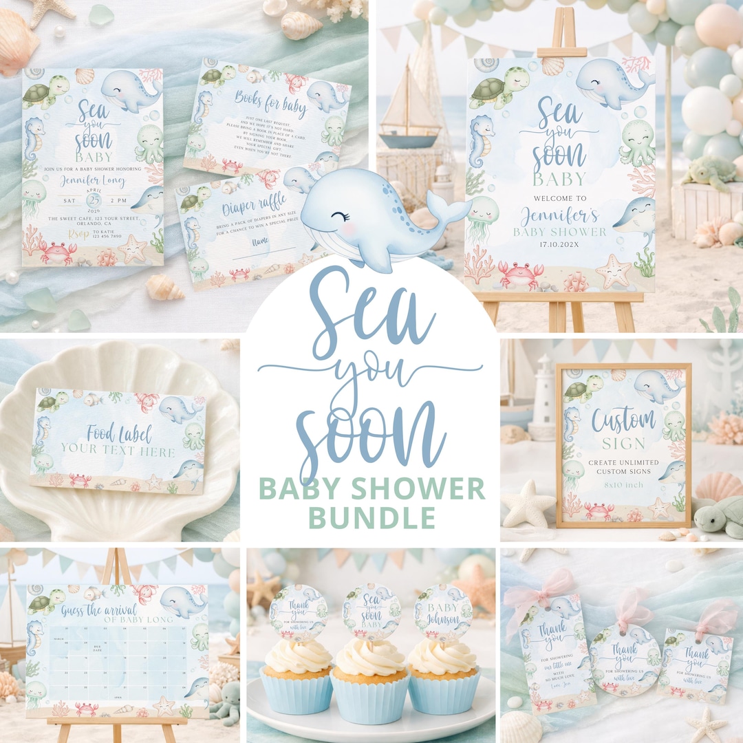 Sea You Soon Baby Shower Bundle, Under the Sea Invite, Ocean Games ...