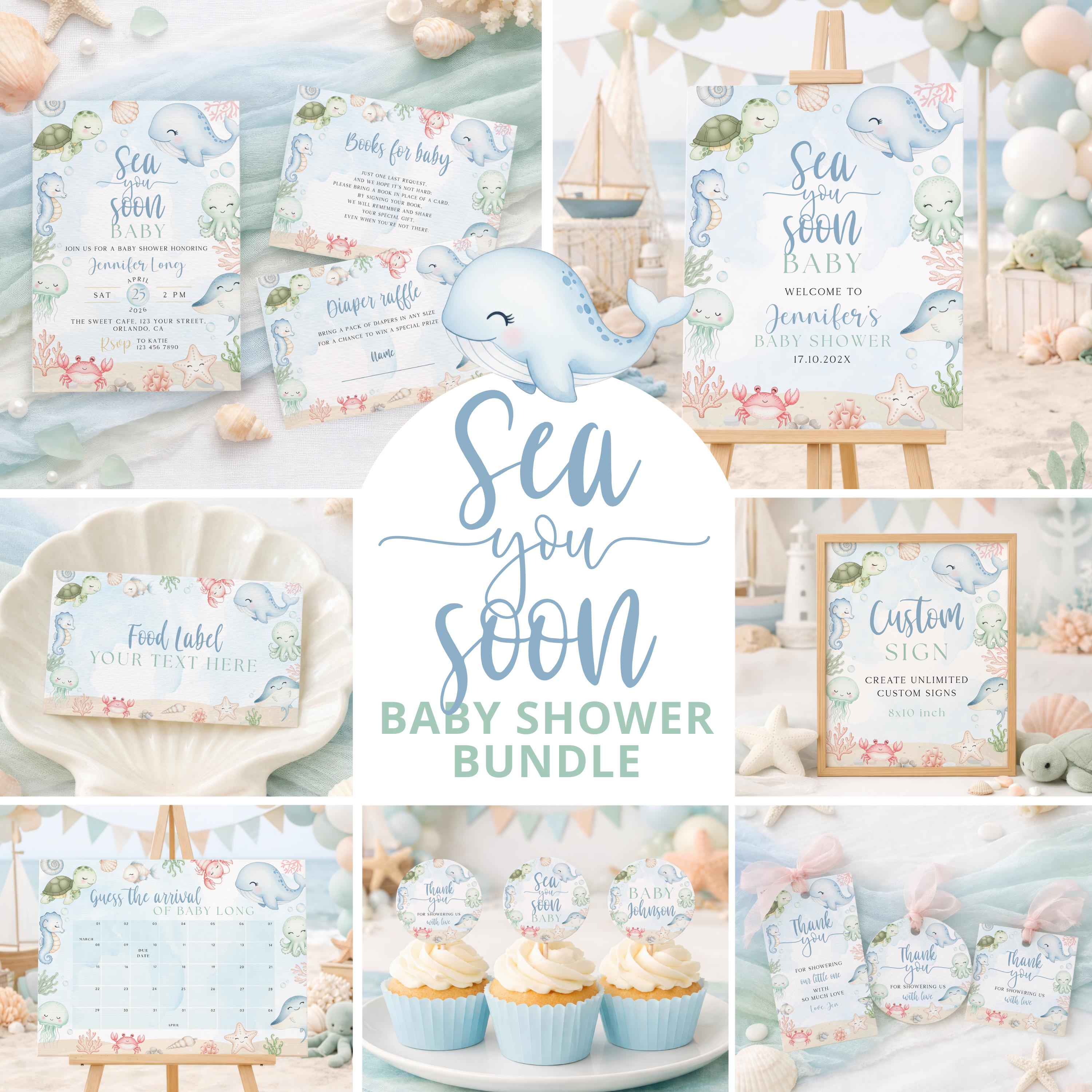 Sea You Soon Baby Shower Bundle, Under the Sea Invite, Ocean Games ...