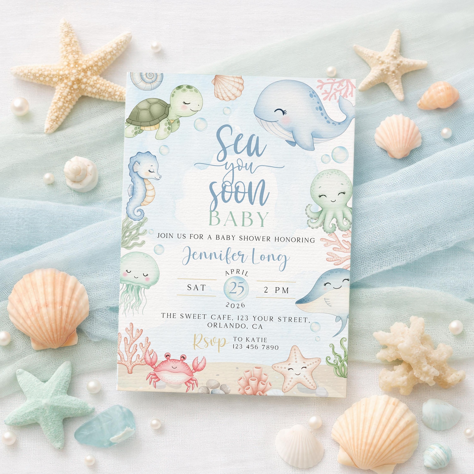 Under the Sea Baby Shower Invite: Sea You Soon Invitation Template ...