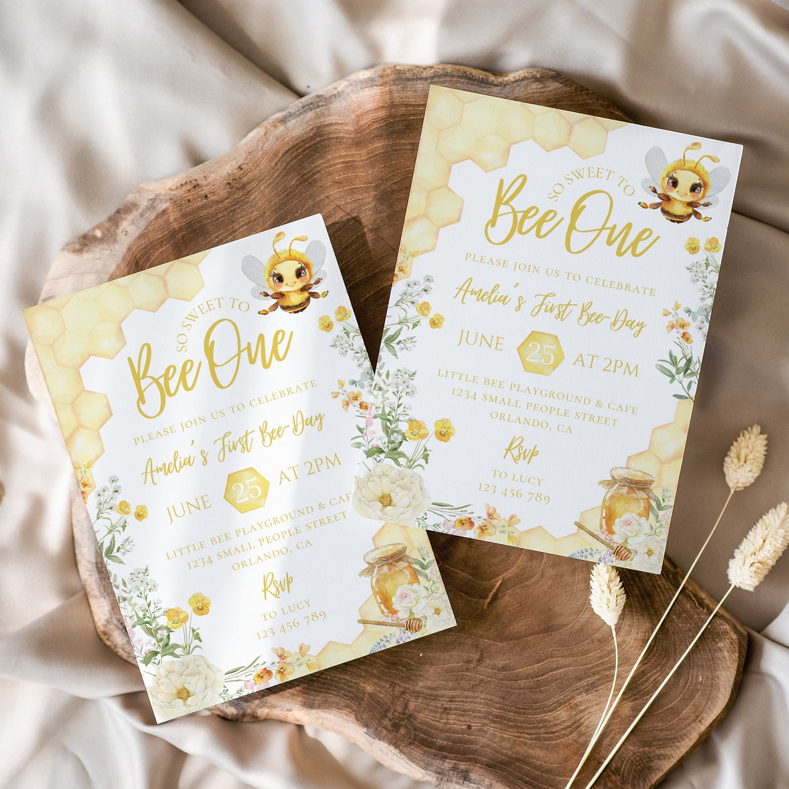 Sweet Bee 1st Birthday Invitation, First Bee Day Invite Template ...