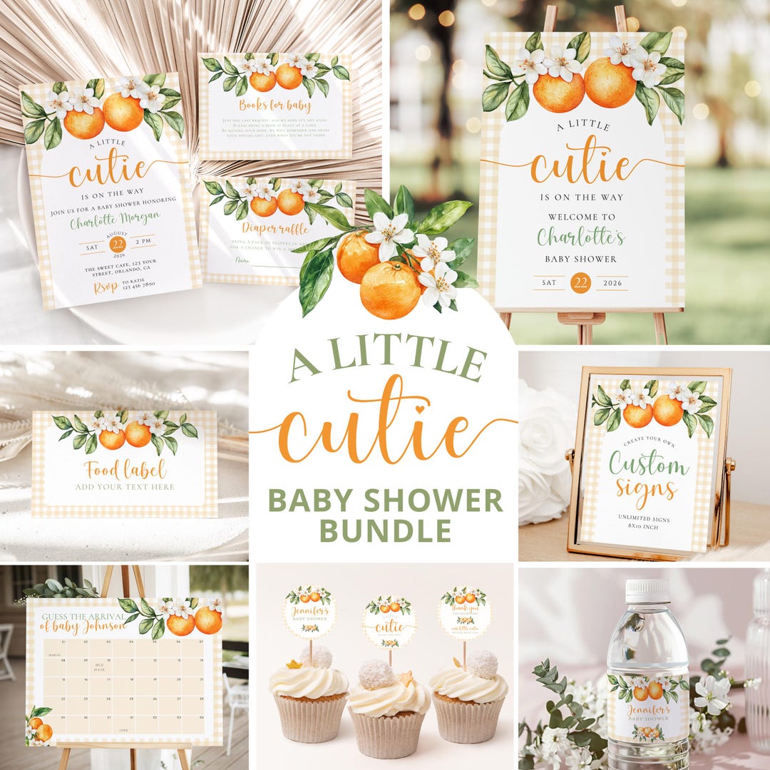 Little Cutie Baby Shower Bundle: Clementine Theme, Editable Templates ...