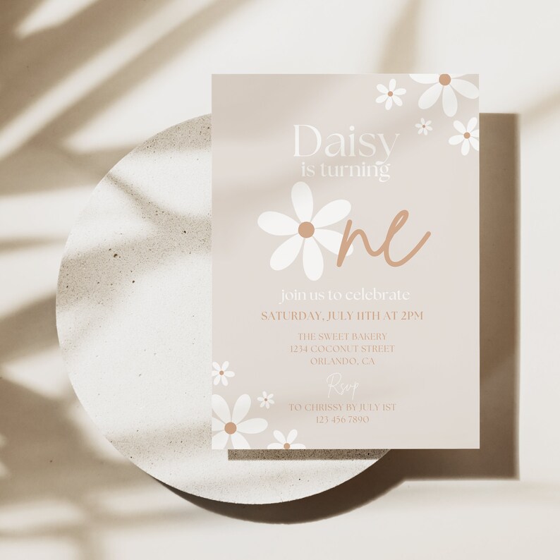 Daisy First Birthday Invitation Template: Boho Floral 1st Birthday ...