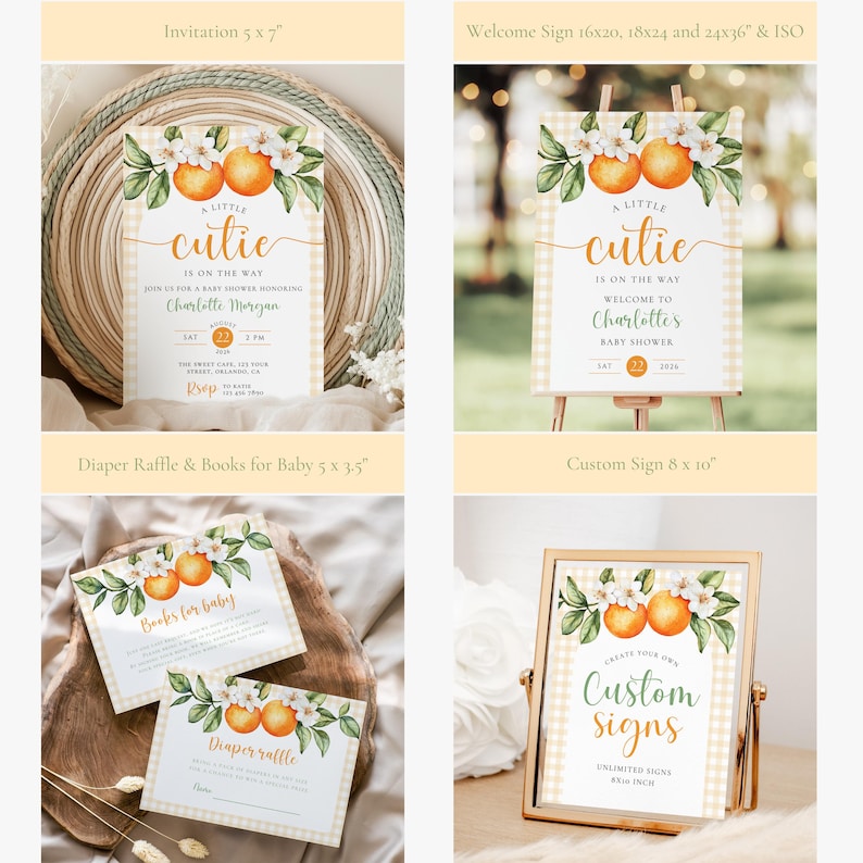 Little Cutie Baby Shower Bundle: Clementine Theme, Editable Templates ...
