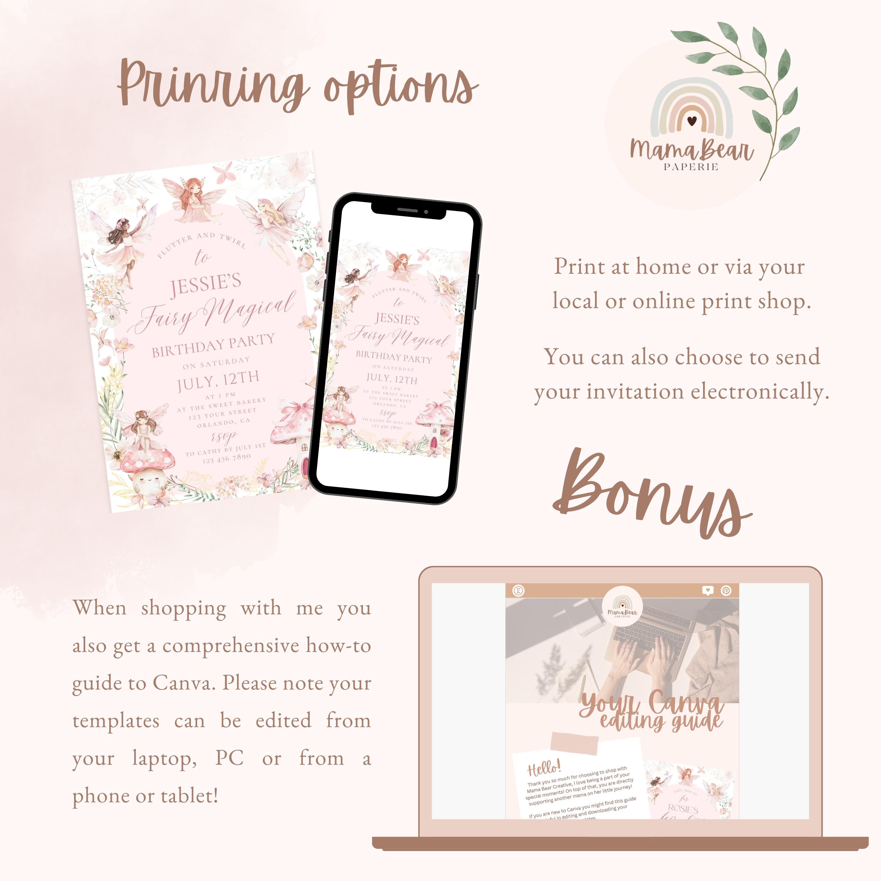 Editable Pink Fairy Birthday Invitation, Girl Birthday Party Template ...