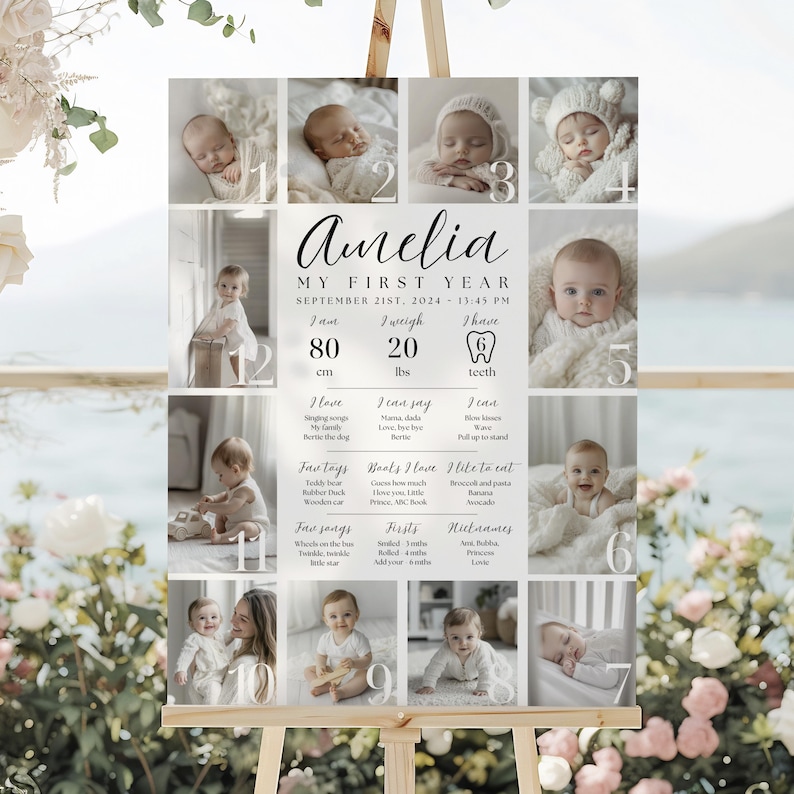 Modern 1st Birthday Milestone Poster: Photo Sign Template (digital ...
