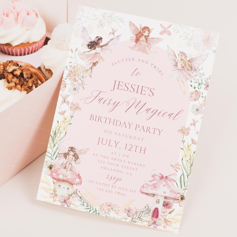 Editable Pink Fairy Birthday Invitation, Girl Birthday Party Template ...