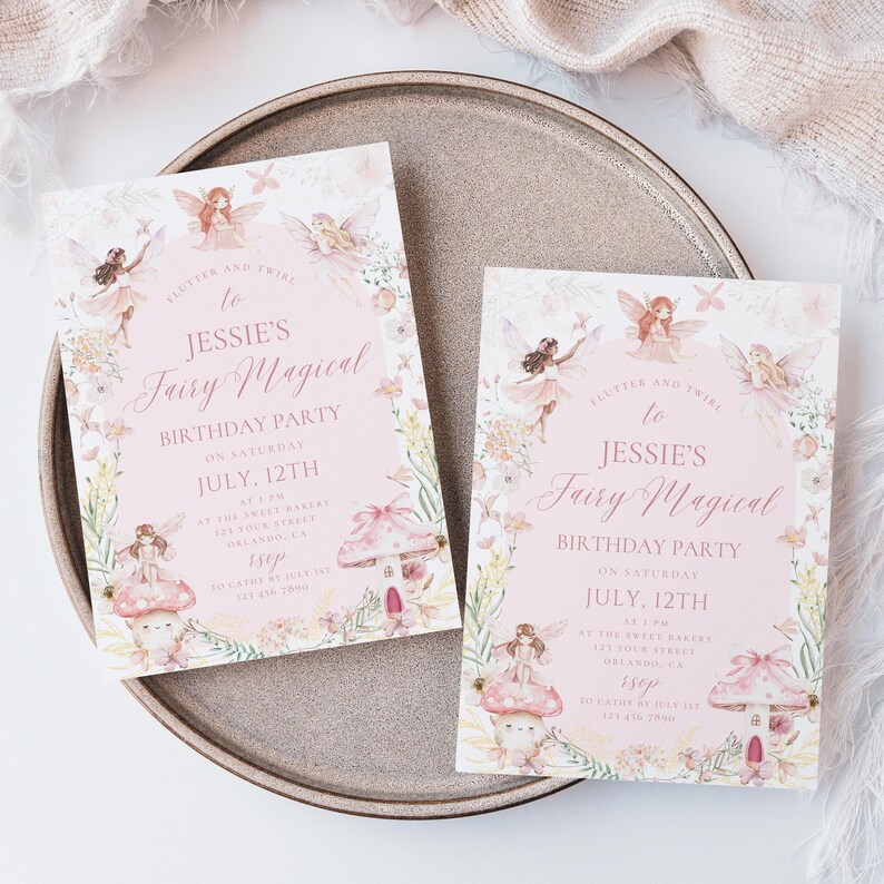 Editable Pink Fairy Birthday Invitation, Girl Birthday Party Template ...