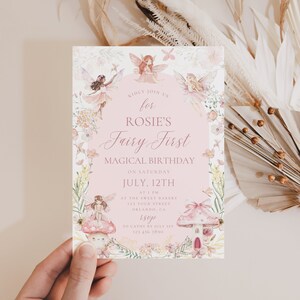 Fairy First Birthday Invitation Template: Pink Fairy Printable Invite ...