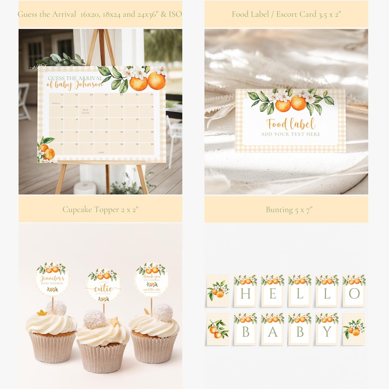 Little Cutie Baby Shower Bundle: Clementine Theme, Editable Templates ...