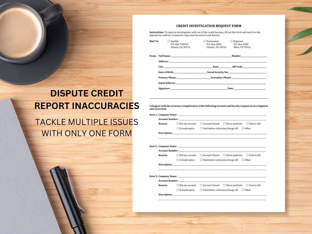 Credit Report Investigation Form Dispute Inaccuracies Instant Download ...