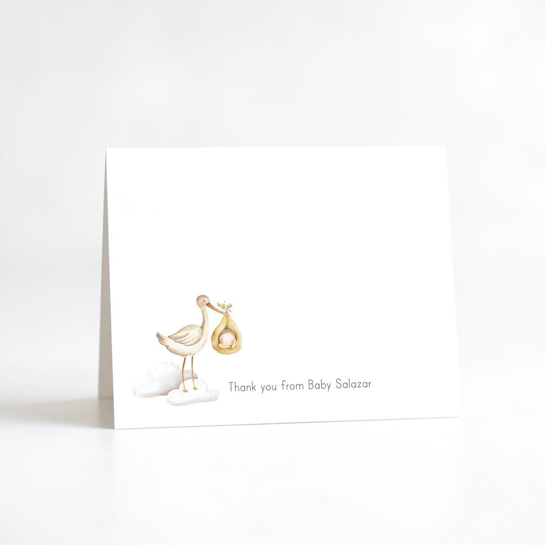 Gender Neutral Thank You Cards, Stork, Girl, Boy, Baby Shower, Note - Etsy