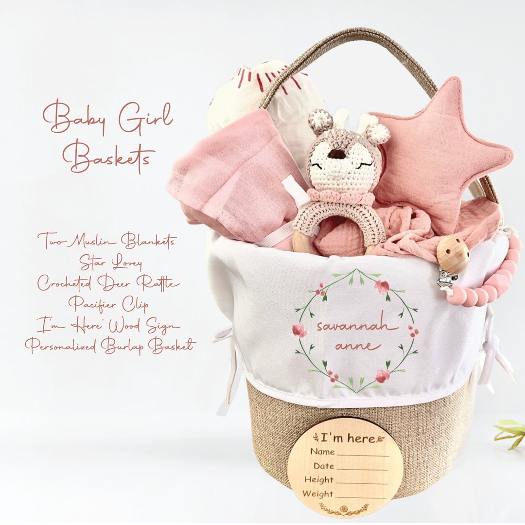 Baby Basket, Baby Shower Gift Set, Gift Set for Baby Girl, Swaddle ...