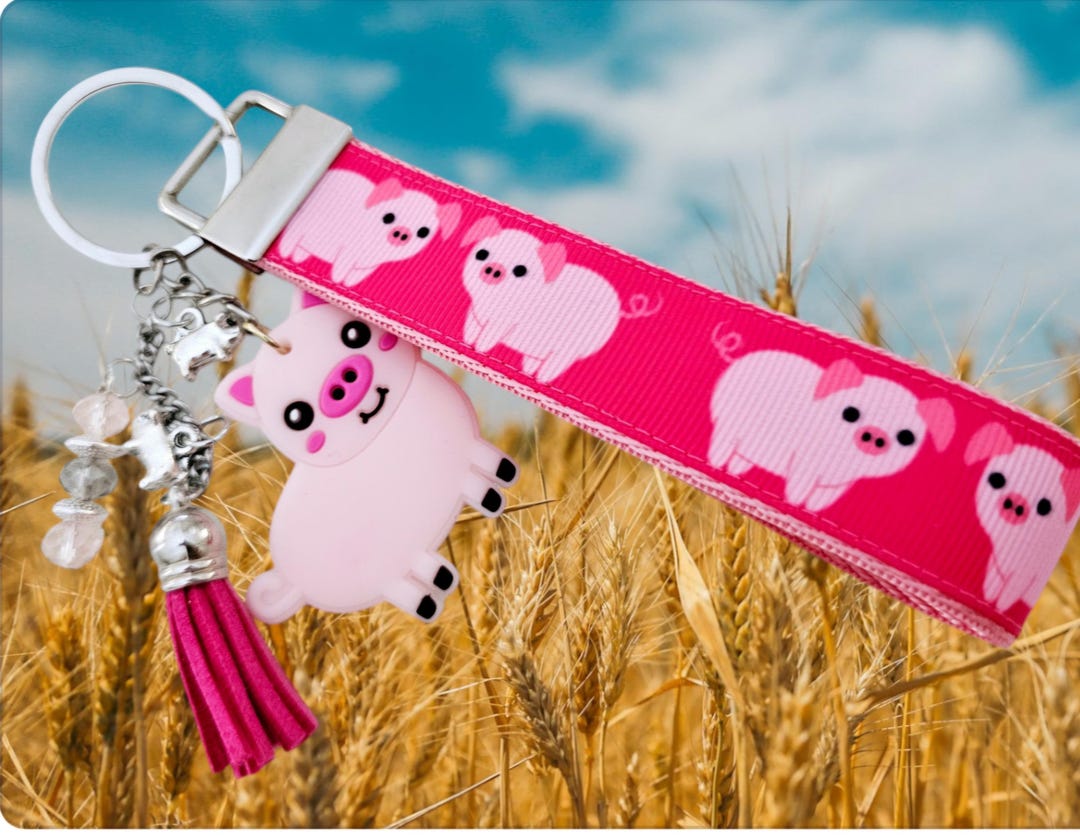 Country Farm Hot Pink Pig Keychain. With Matching Piggy. Metal Pig ...