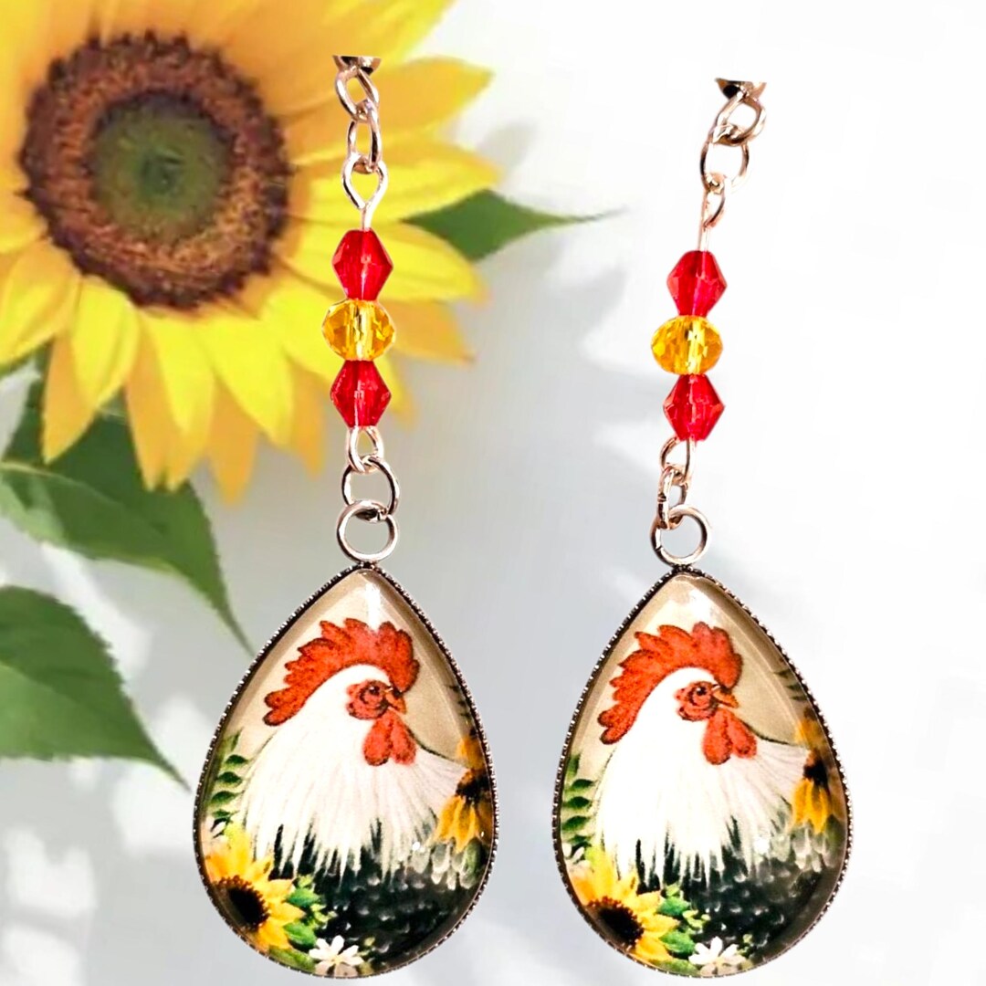 Rooster Teardrop Earrings: Country Girl Jewelry Sterling Silver Hooks ...