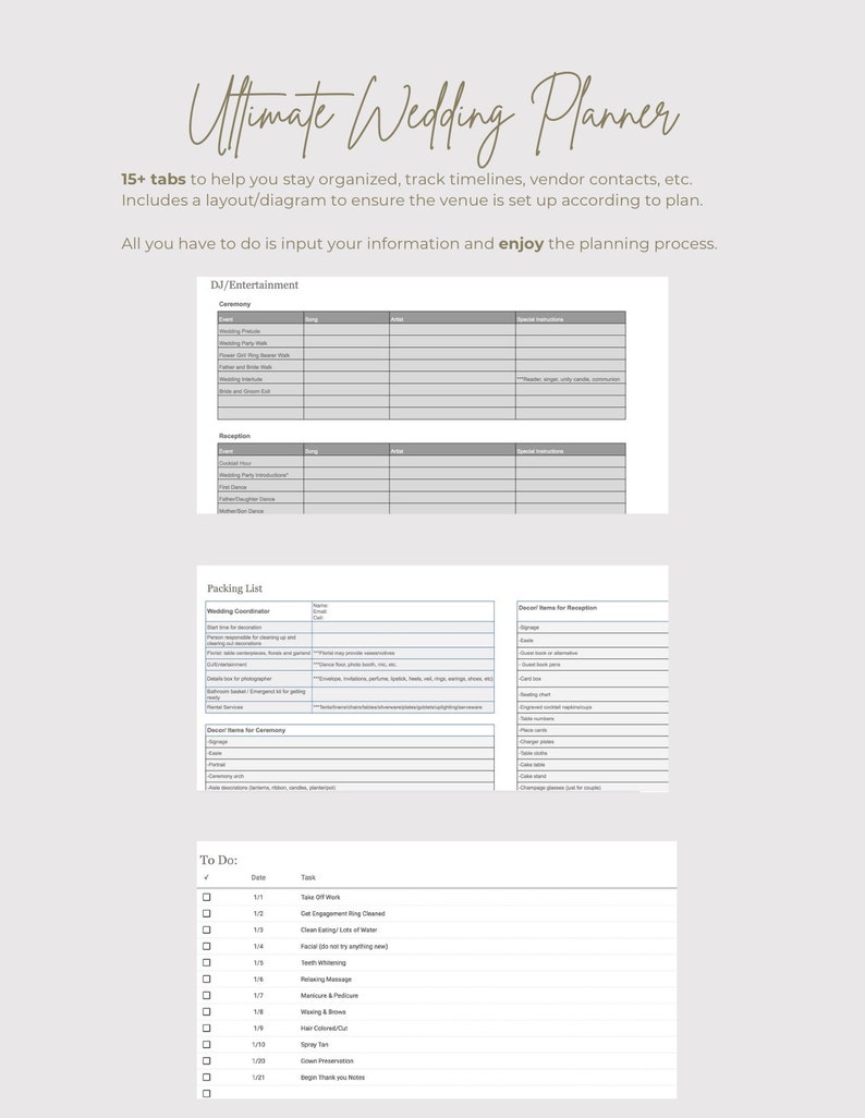 Digital Wedding Planner Wedding Checklist Google Sheets Organizational ...