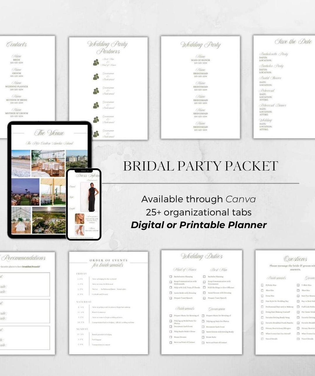 Bridal Party Packet | Wedding Party Guide | Digital Planner | Canva ...