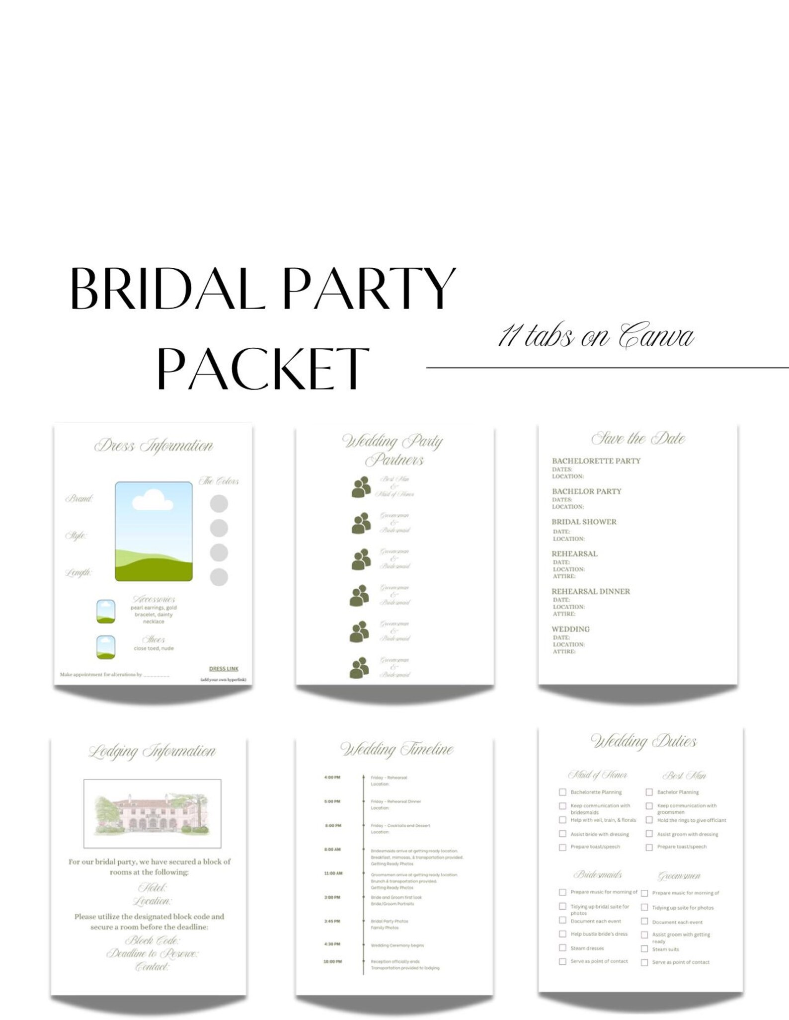 Bridal Party Packet | Wedding Party Guide | Digital Planner | Canva ...