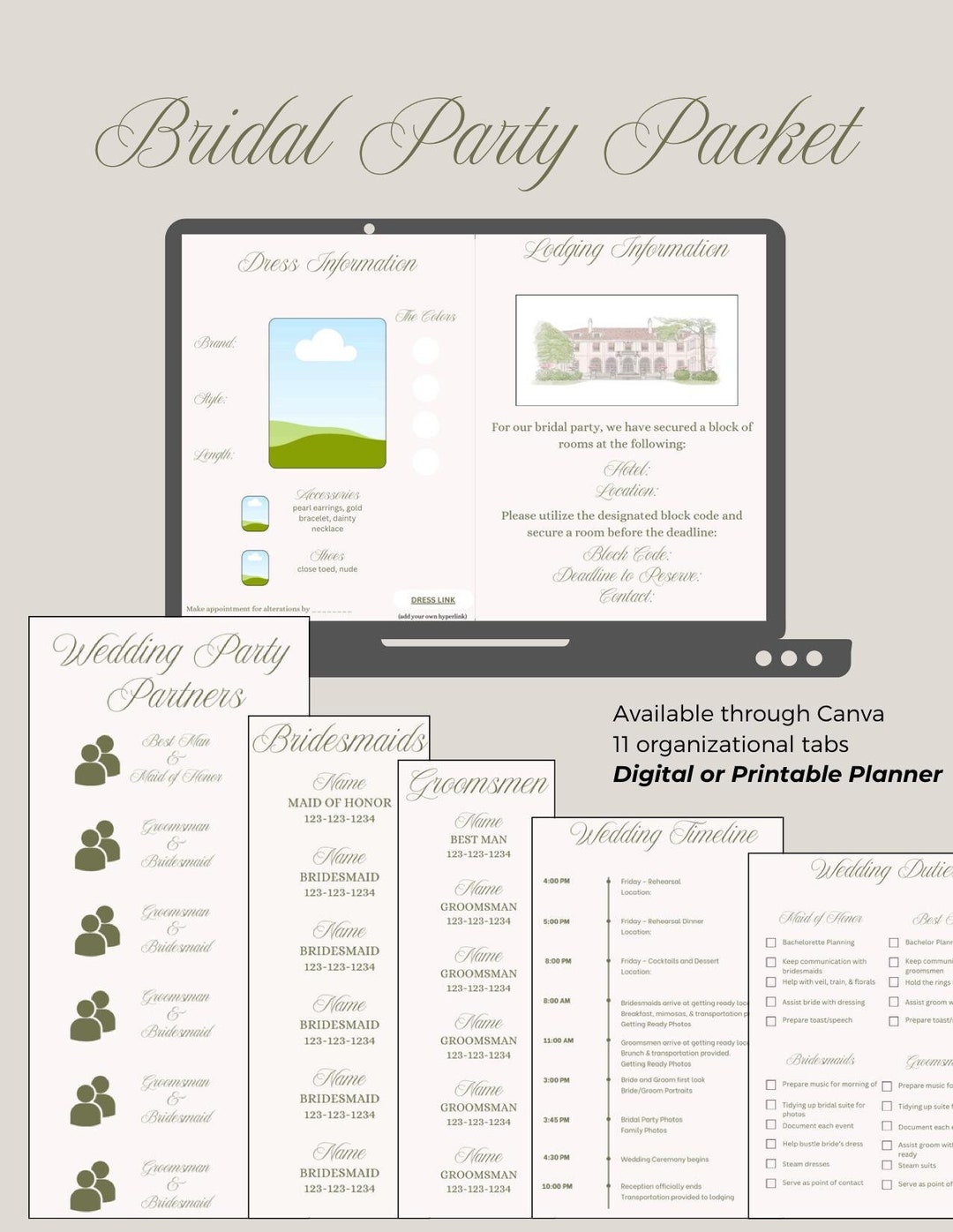 Bridal Party Packet Wedding Party Guide/information Digital Planner ...