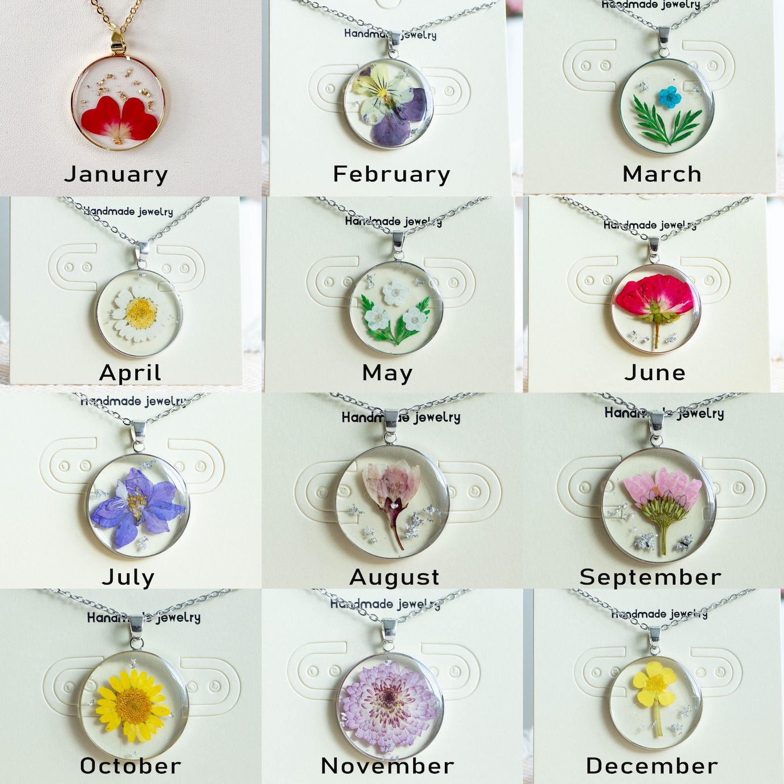 Birth Month Flower Necklace,real Flower Necklace, Dried Flower Necklace ...
