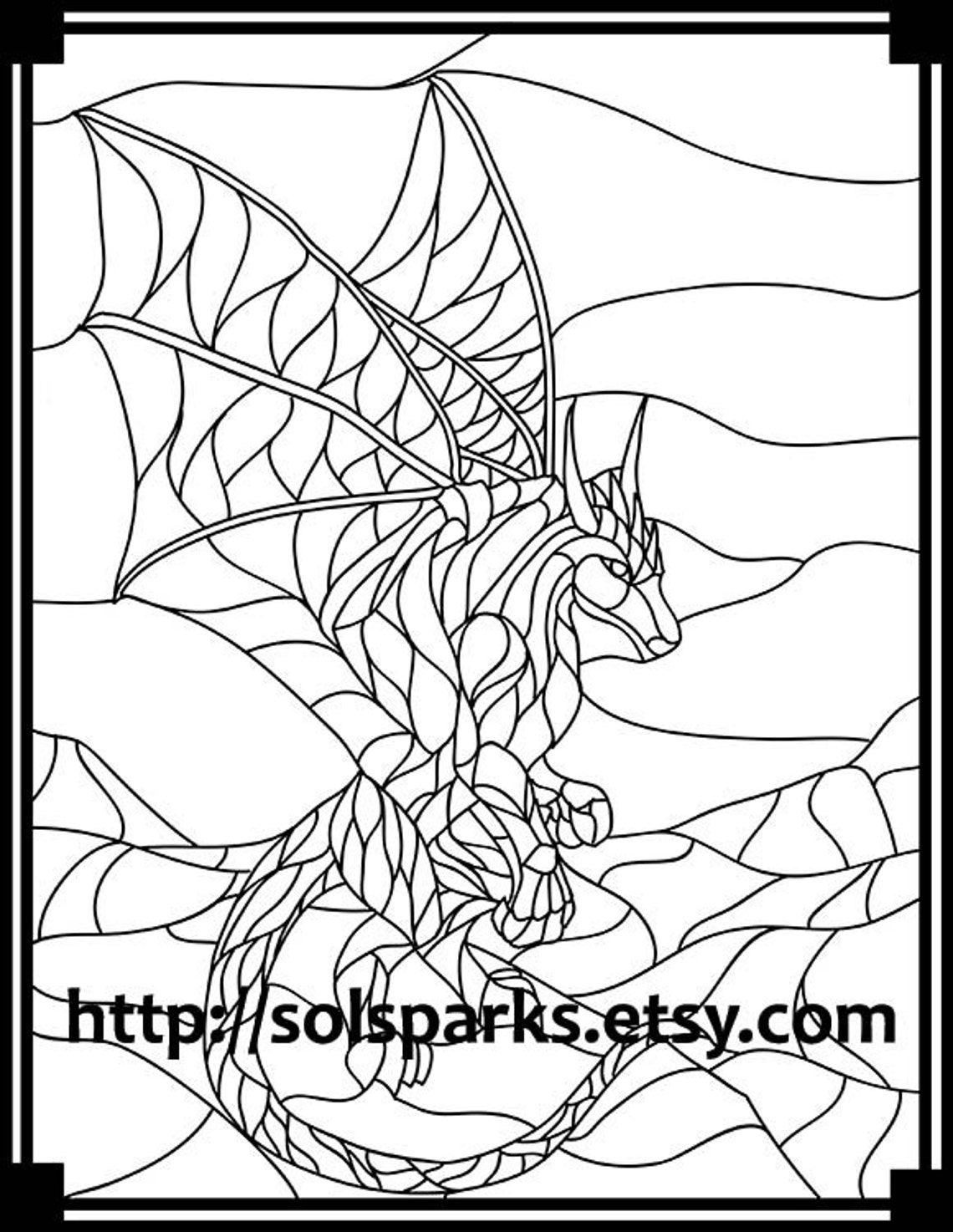 Stained Glass Dragon Adult or Kids Colouring Book Page or Real Stained ...