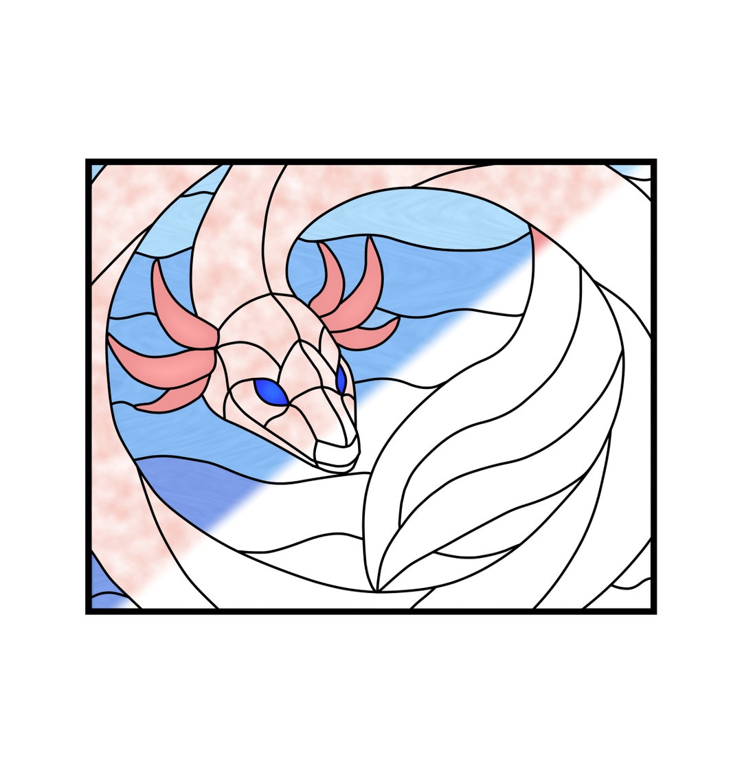 Axolotl Sea Serpent Stained Glass Pattern for Adult and Kids Colouring ...