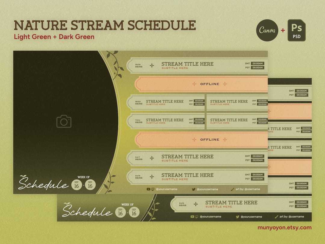 Nature Themed Stream Schedule Template | Green Vtuber / Streamer Weekly ...