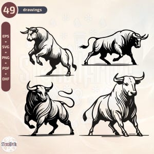 Minimalist Bull Silhouettes: Line Art Vector Clipart for Laser ...