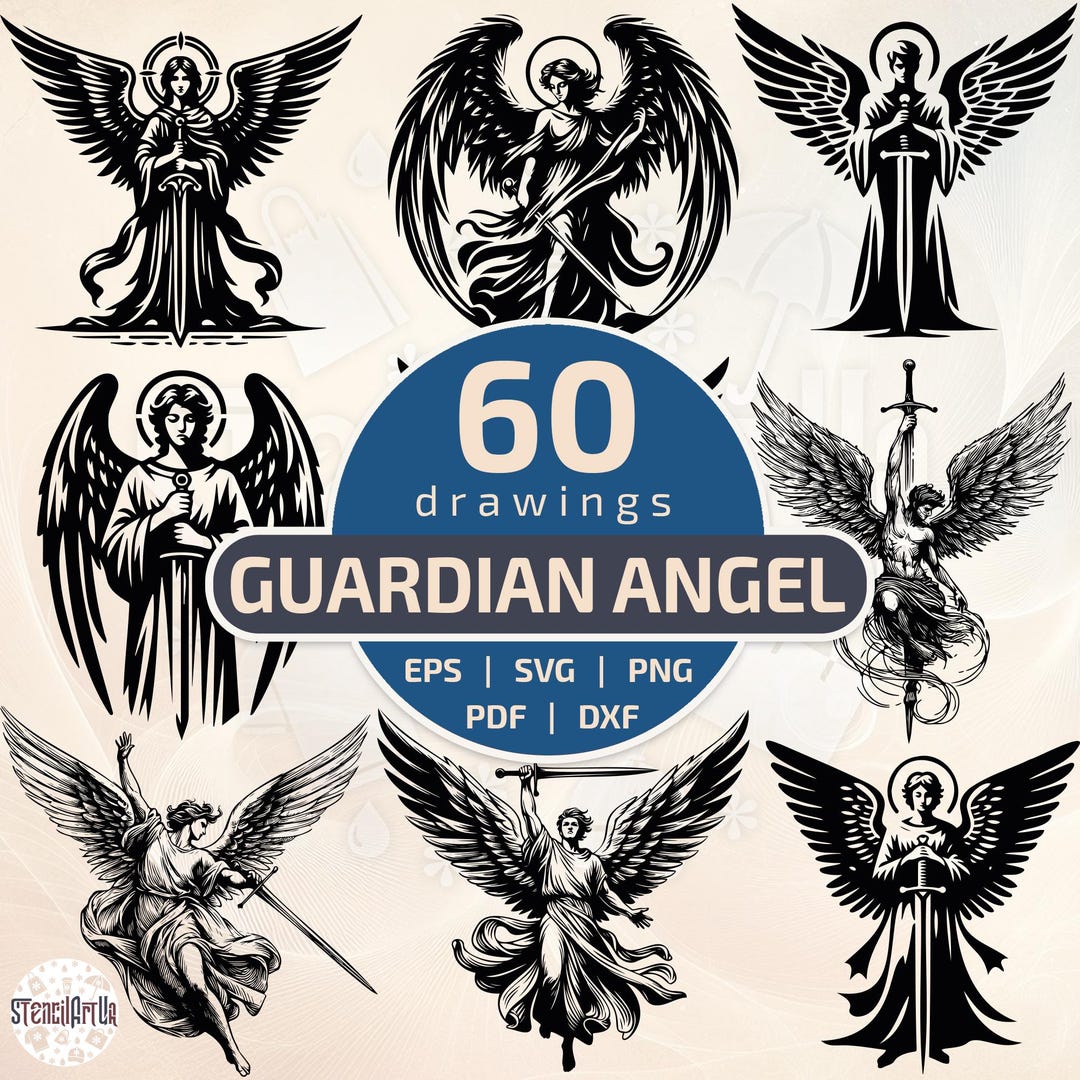 Guardian Angel Stencil Pack | Spiritual Silhouette Clipart | Minimal ...