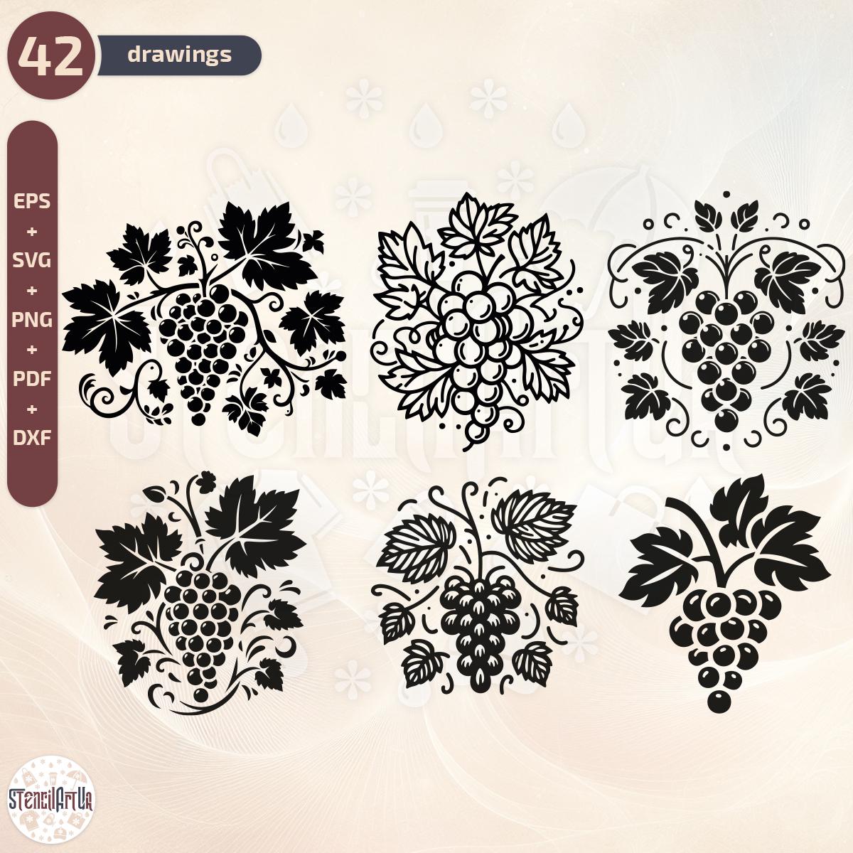 Grape Vine Stencil Bundle – 42 Elegant Grape Leaf & Wine Label Designs ...