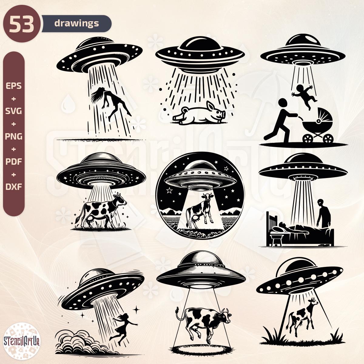 UFO Abduction Stencil Set, 53 Alien Silhouettes (digital Download) - Etsy