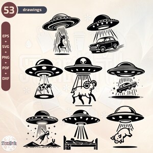 Set of 53 Ufo Stencil Silhouettes | Alien Abductions | Flying Saucers ...