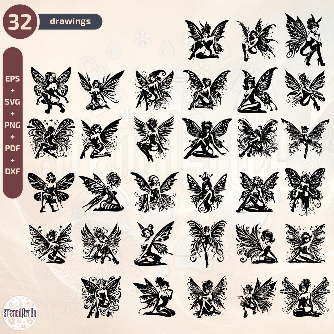 Silhouettes Sexy Pinup Fairy Art Collection | Sexy Fairy Women Stencil ...