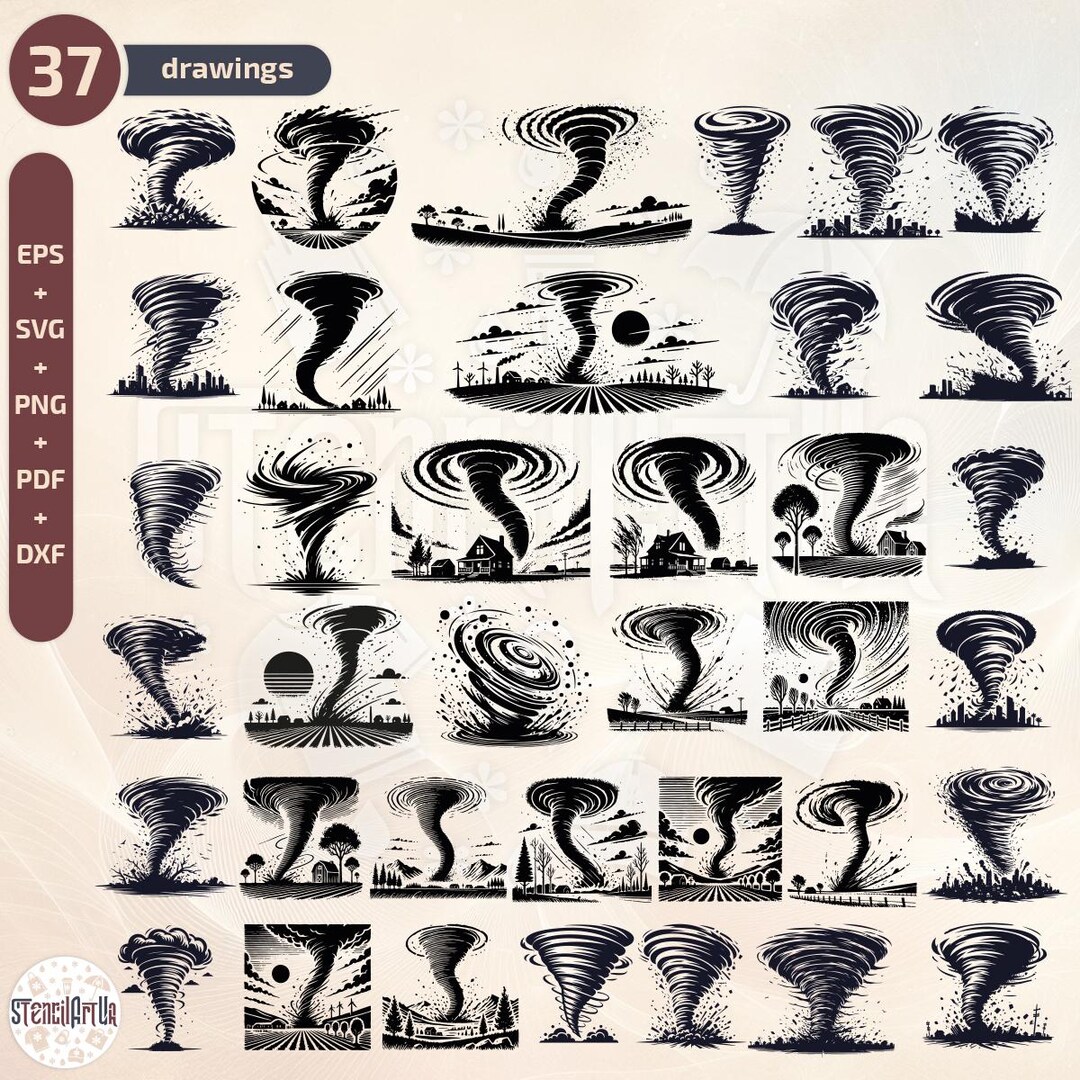 Tornado Stencil Clipart Bundle: Minimalist Storm Vector Illustrations ...