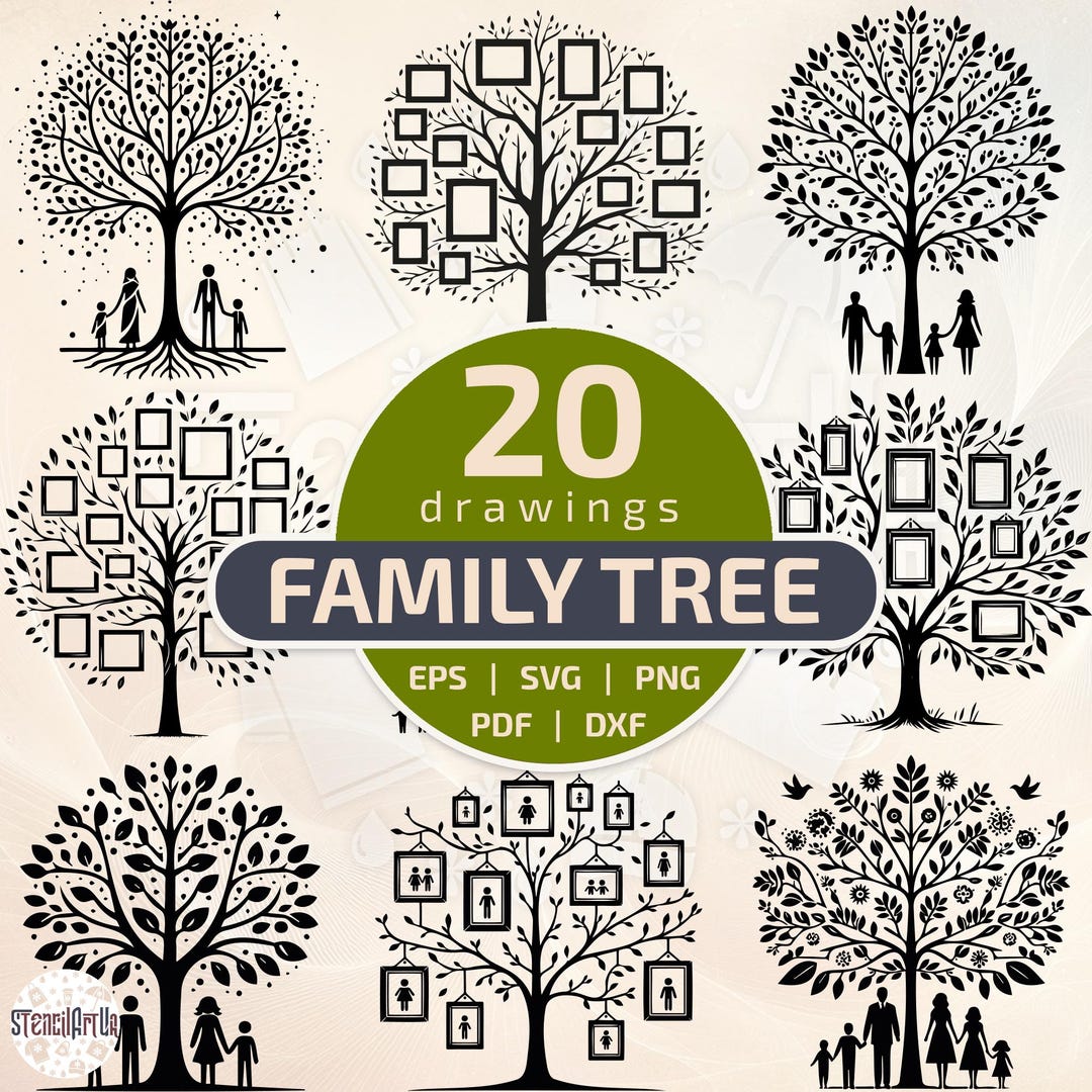 Family Tree Stencil Set | Decorative Ancestral Tree Silhouettes ...