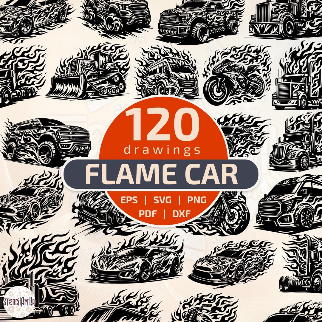 Flaming Vehicles: 120 Vector Designs for Laser Cutting, Decals and DIY ...