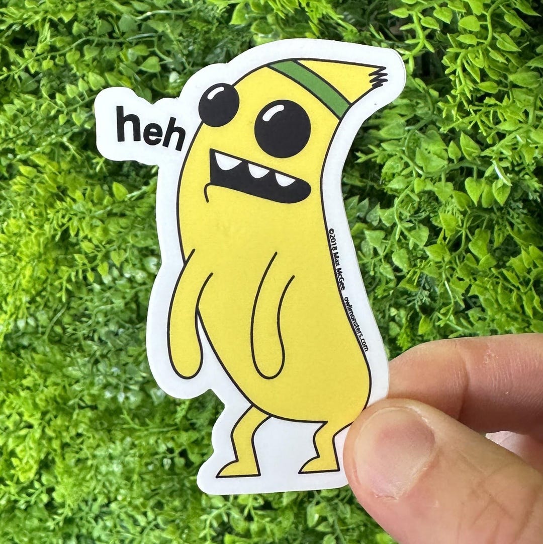 Goofy Banana Cute Yellow Monster Sticker - Adorable Funny Cartoon Vinyl ...