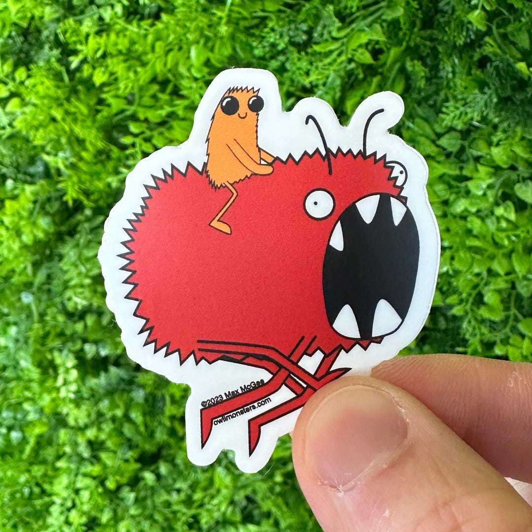 Cute Red Bug Monster Rider Sticker - Adorable Funny Cartoon Vinyl Decal ...