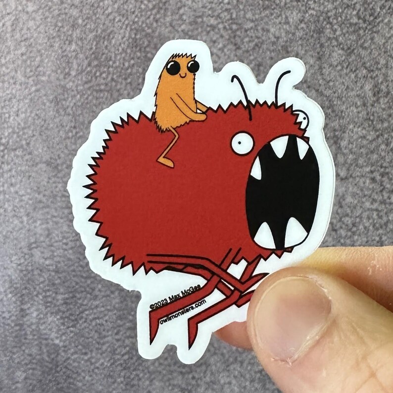Cute Red Bug Monster Rider Sticker - Adorable Funny Cartoon Vinyl Decal ...