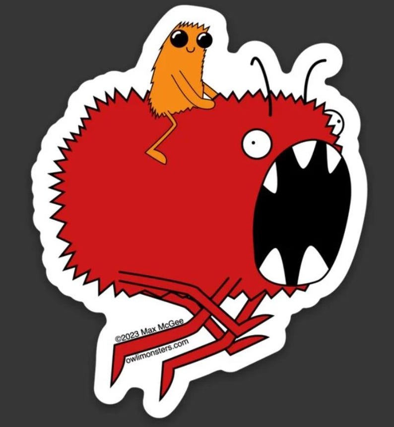 Cute Red Bug Monster Rider Sticker - Adorable Funny Cartoon Vinyl Decal ...