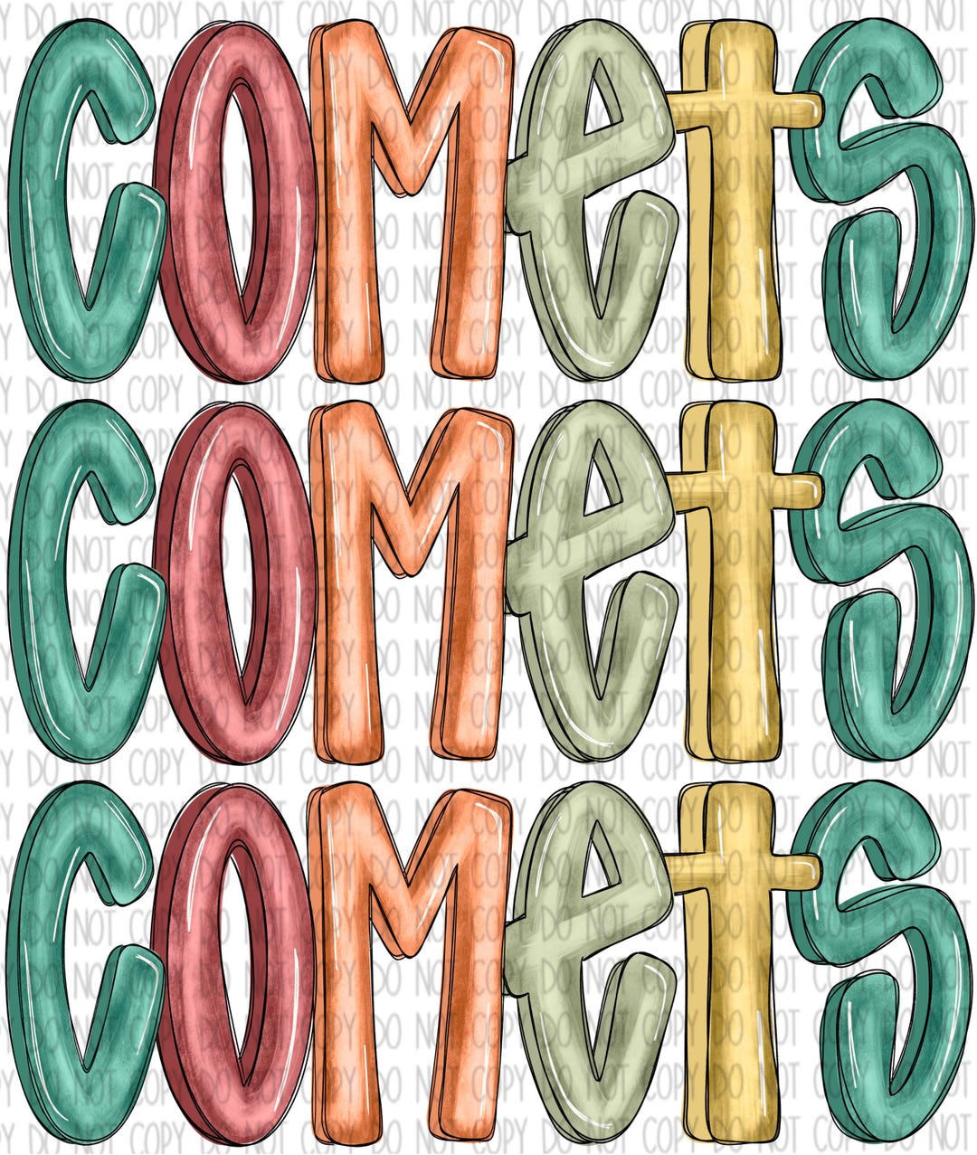 Comets Stacked Mascot PNG, Water Color Brushed Design - Customs, Digital File, Sublimation ...